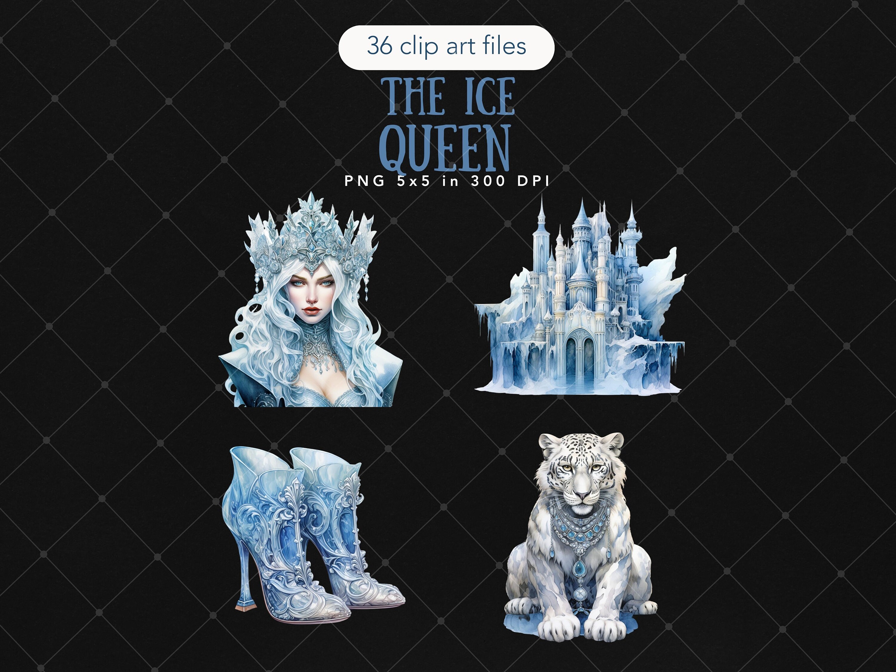 Watercolor Winter Ice Queen Clipart Bundle PNG, Magical Winter ...