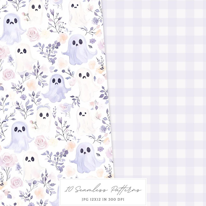 Watercolor Pastel Halloween Patterns, Floral Pumpkin Ghosts (digital ...