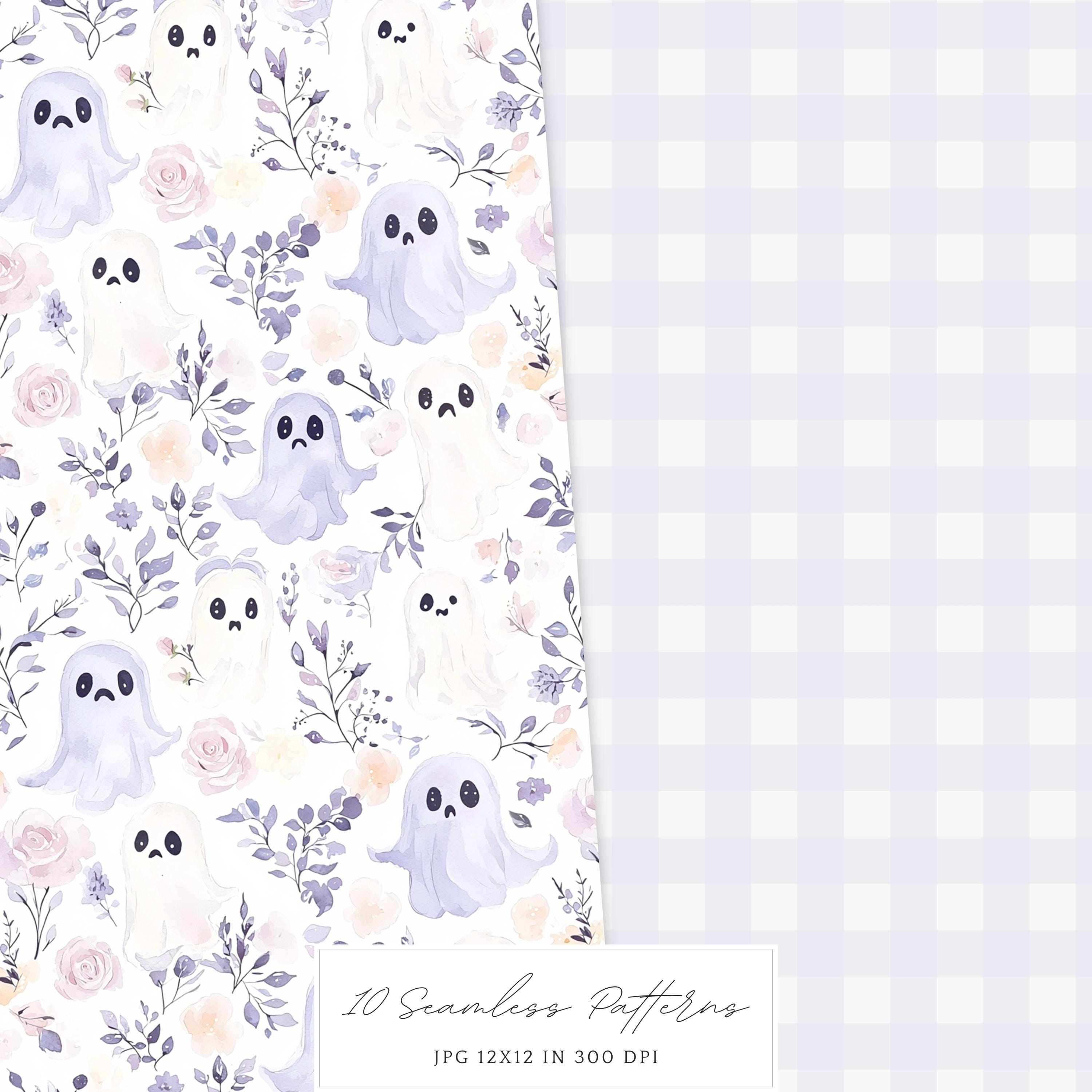 Watercolor Pastel Halloween Patterns, Floral Pumpkin Ghosts (digital ...