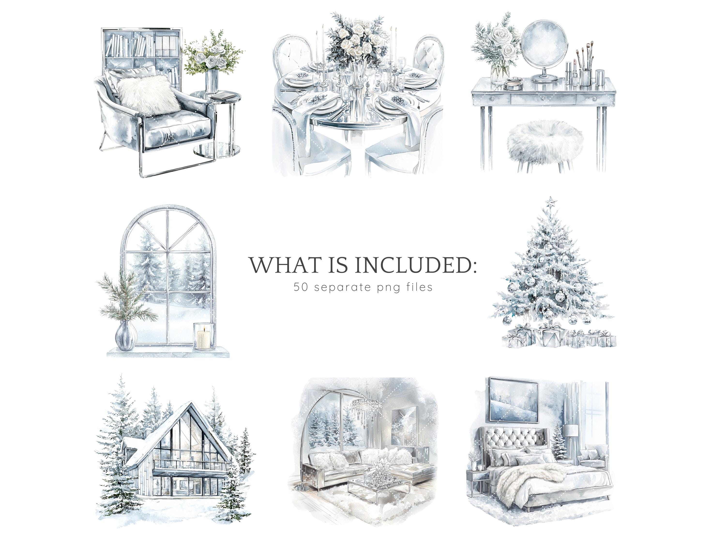 Watercolor Silver Ice Clipart, Cozy Winter Clip Art Bundle, Modern ...
