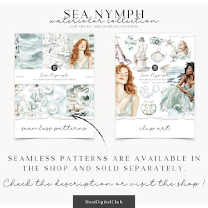 Watercolor Sea Nymph Clipart, Nautical Clip Art, Feminine Marine PNG ...