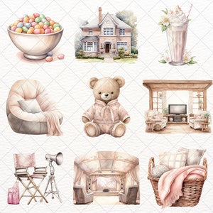 Watercolor Cozy Movie Time Clipart Bundle, Romantic Cottagecore Clip ...