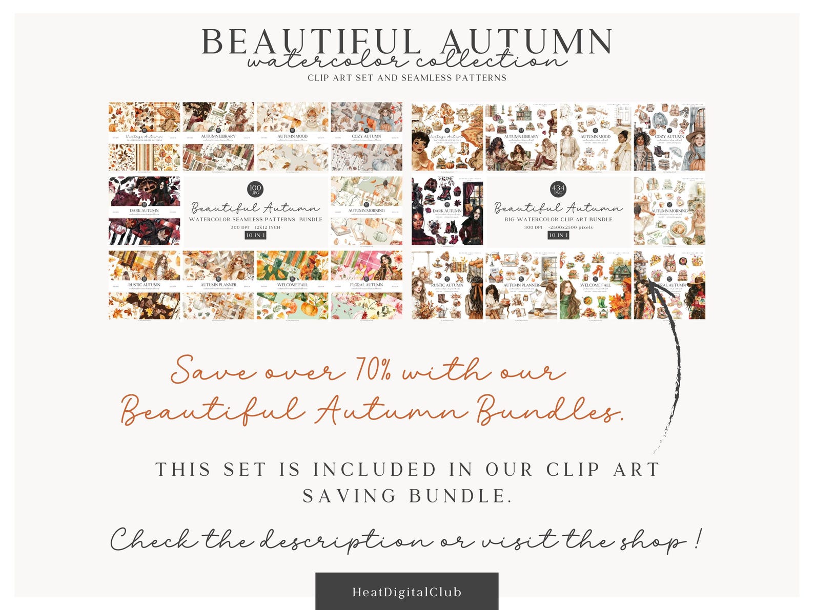 Watercolor Autumn Library Clipart Bundle, Fall Clipart PNG, Books ...