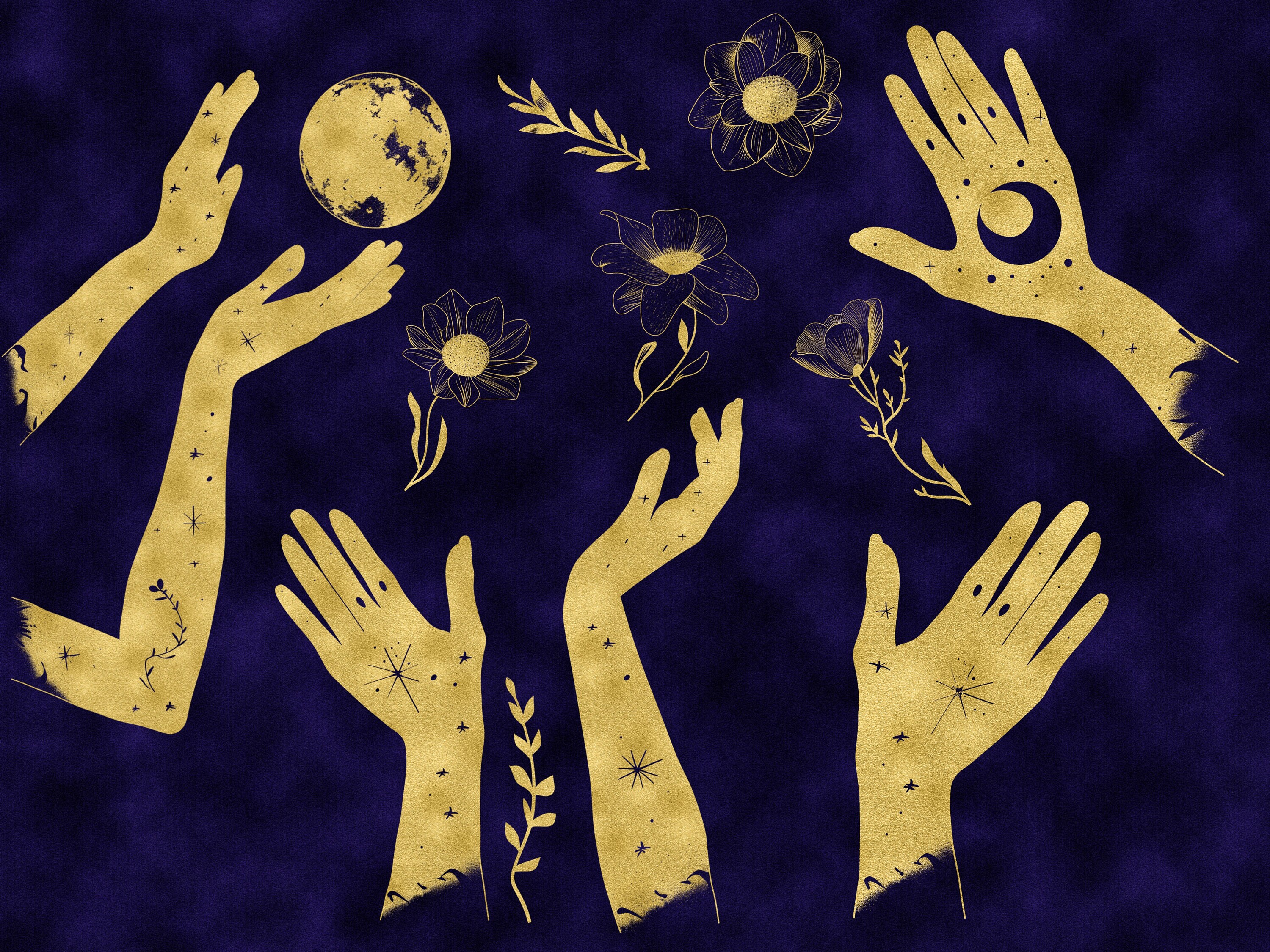 Gold Celestial Bodies Mystic Clip Art Bundle, Digital Png Clipart ...
