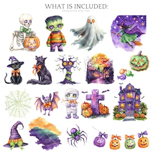 Watercolor Halloween Night Clipart, Spooky Creepy Halloween Clip Art ...