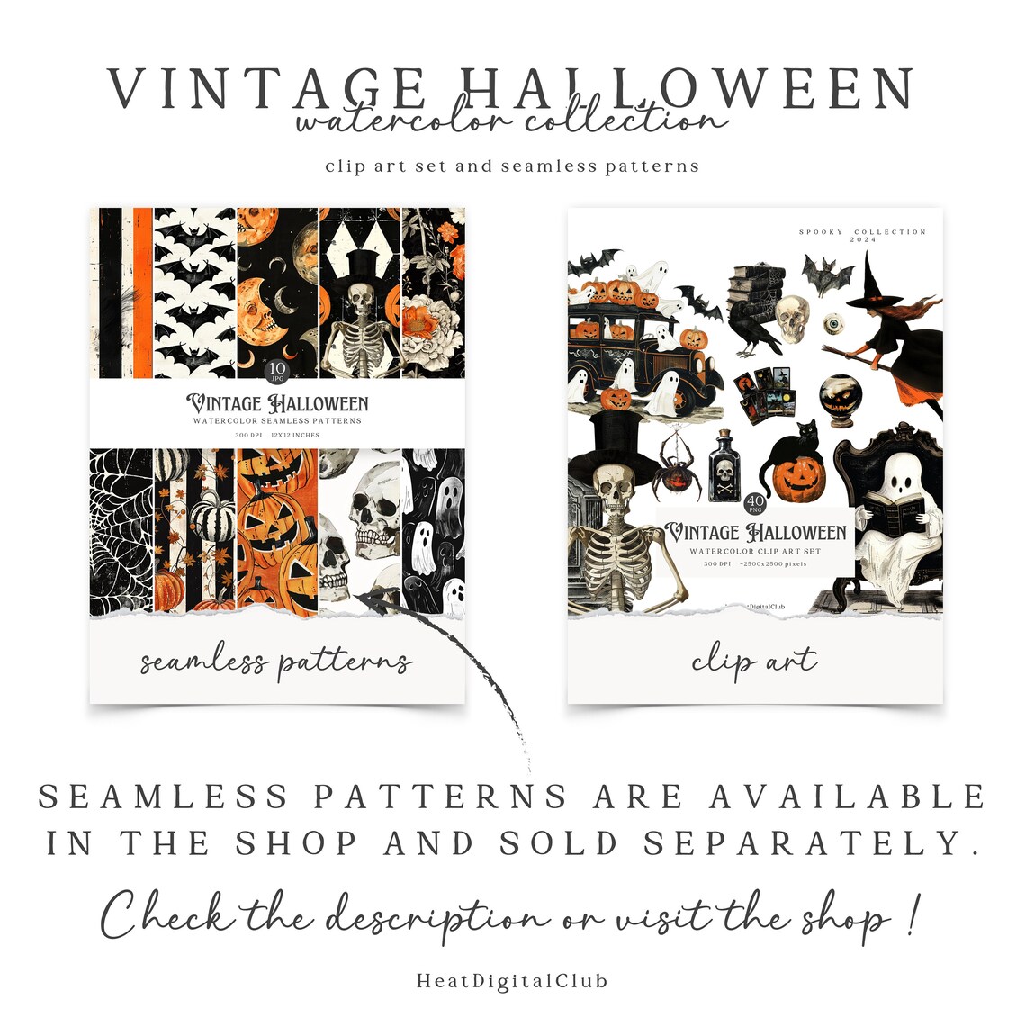 Vintage Creepy Halloween Clipart, Old Style Antique Halloween Clip Art ...