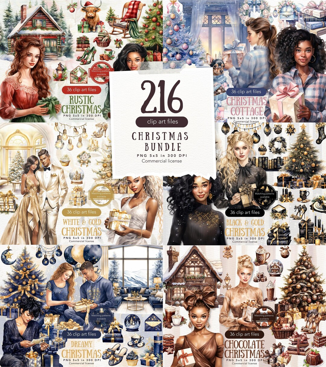 Watercolor Christmas PNG Clipart Bundle Images Christmas - Etsy