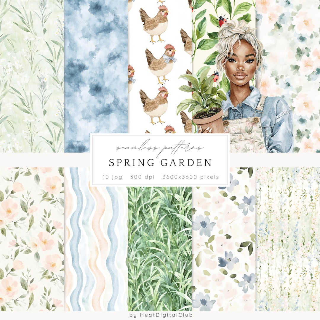 Watercolor Spring Garden Seamless Patterns, Floral Pattern JPEG, Spring ...