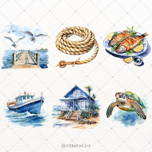 Watercolor Nautical Aesthetics Clipart, Romantic Navy PNG Bundle ...