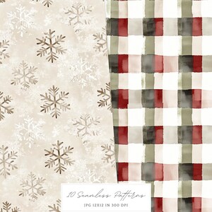 Watercolor Christmas Seamless Patterns, Organic and Cozy Xmas JPEG ...