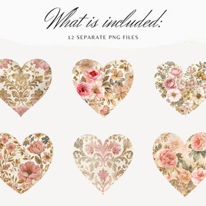 Watercolor Antique Hearts Clipart, Heart Clip Art, Vintage, Romantic ...