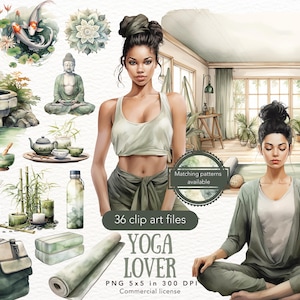 Watercolor Yoga Lover Clipart Bundle, Meditation Clip Art, Self Care ...