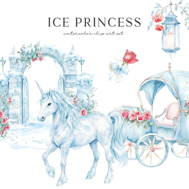 Watercolor Ice Princess Clipart, Frozen Princess Blue Ice Png, Unicorn ...