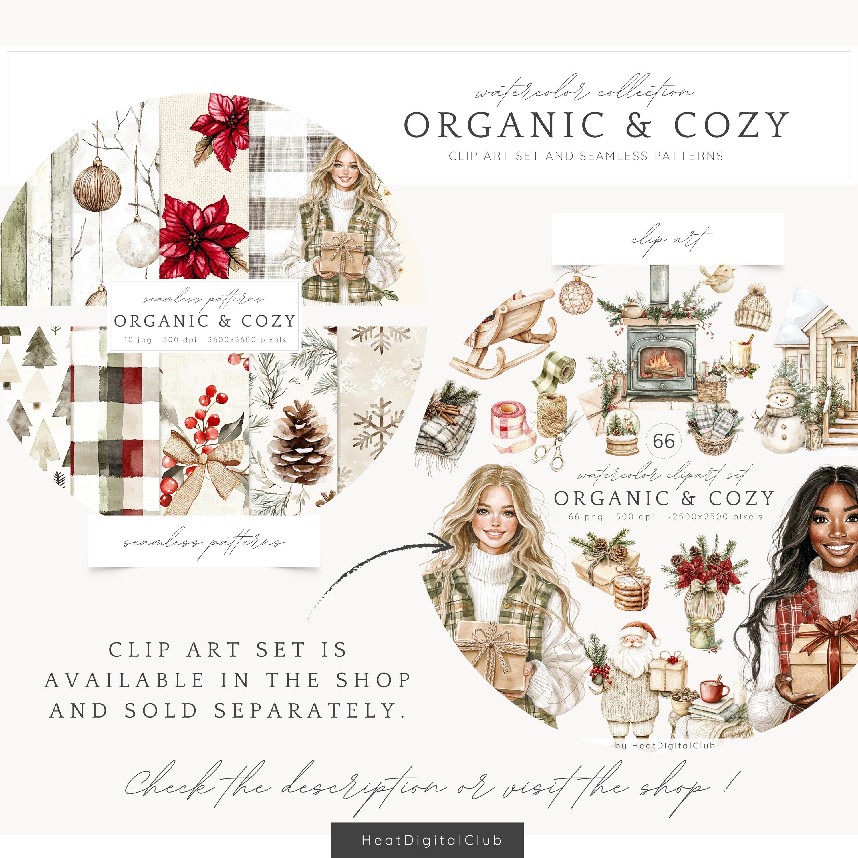 Watercolor Christmas Seamless Patterns, Organic and Cozy Xmas JPEG ...