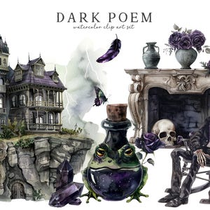 Watercolor Dark Poem Clip Art, Edgar Allan Poe Clipart Set, Vintage ...