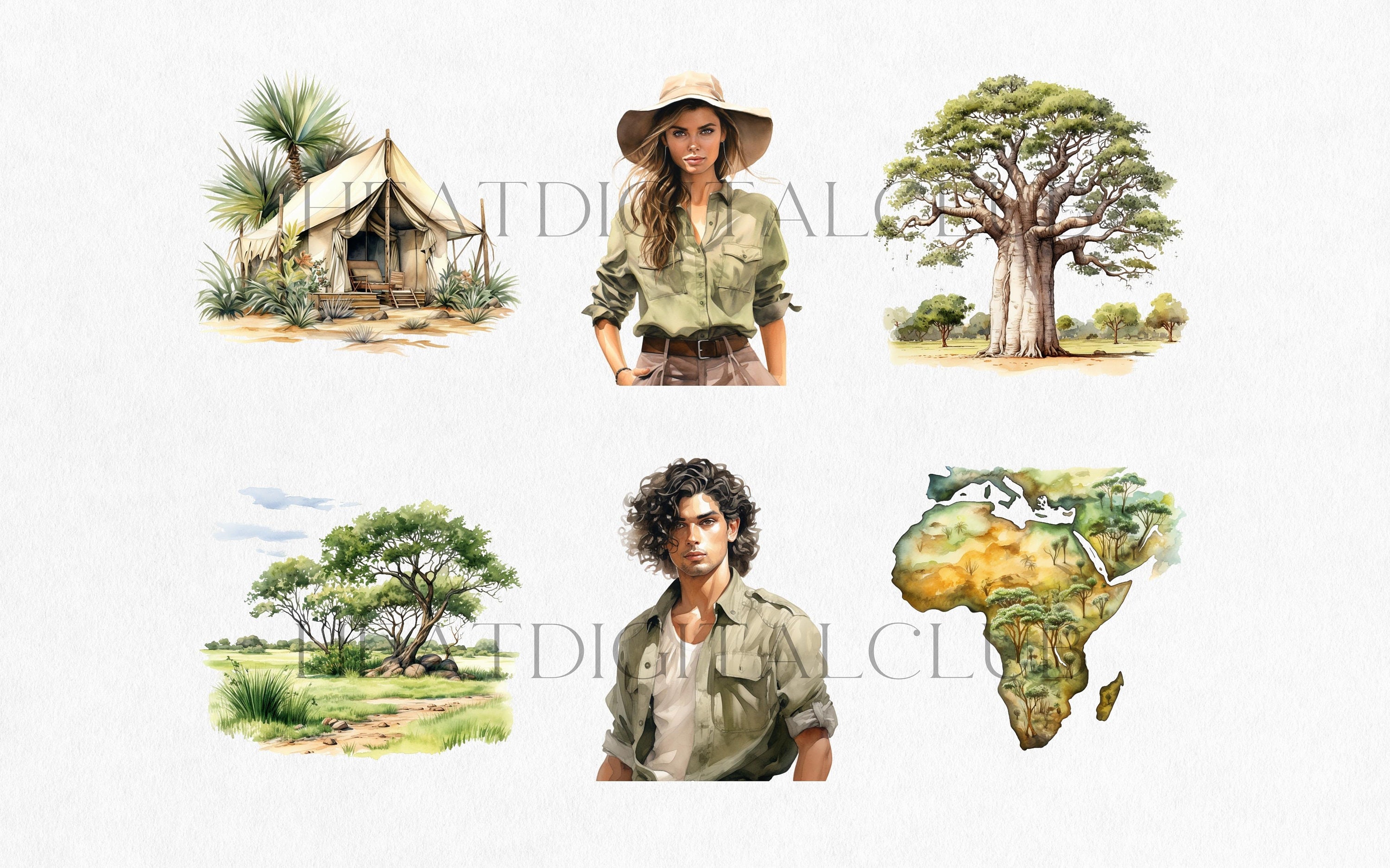 Watercolor African Summer Safari Clipart Cute Safari Animals - Etsy