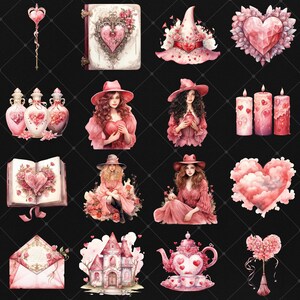 Watercolor Love Witch Clipart Bundle, Romantic Magic Witch Clip Art PNG ...