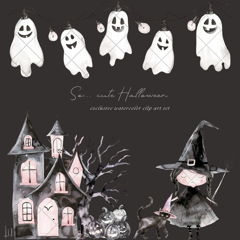 Watercolor Cute Halloween Clipart Bundle, Pastel Spooky Clip Art ...