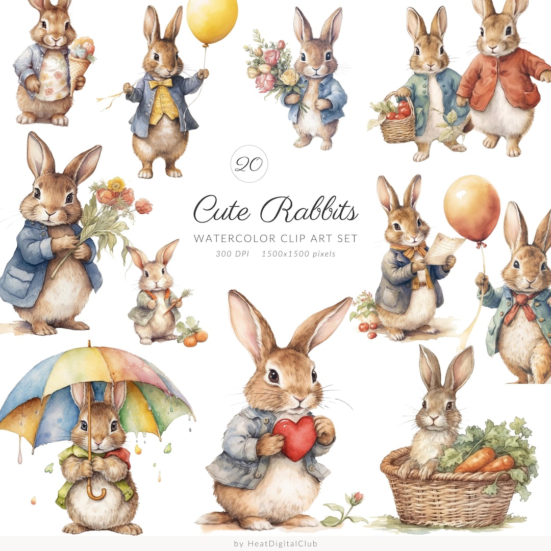 Cute Rabbits Clipart - Cute Watercolor Bunny Clip Art, Cute Bunnies ...