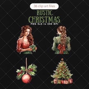 Watercolor Rustic Christmas Clipart Bundle, Farmhouse Holiday Clip Art ...