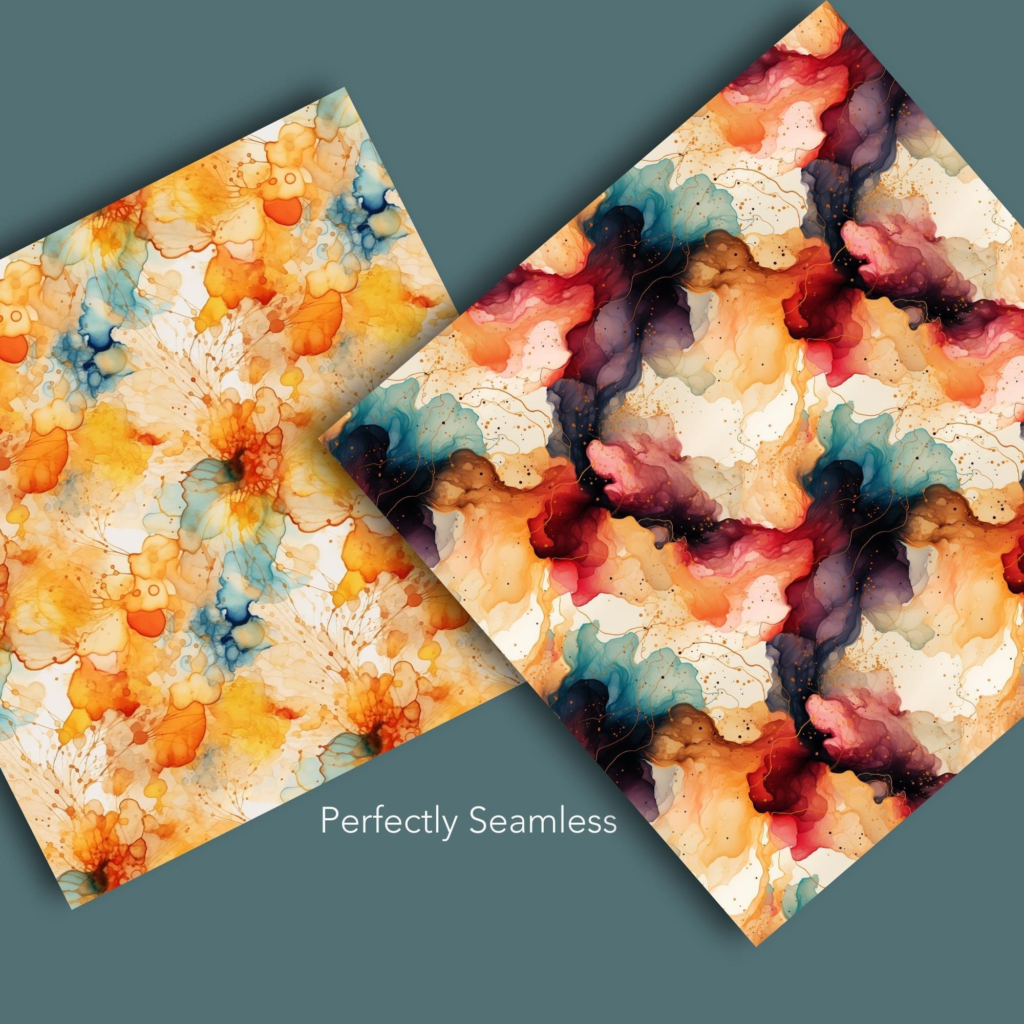 Seamless Alcohol Ink Fall Patterns, Autumn Watercolor Splashes JPEG ...