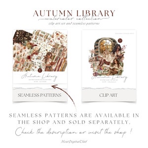 Watercolor Autumn Library Clipart Bundle, Fall Clipart PNG, Books ...