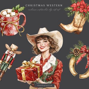 Watercolor Christmas Western Clipart, Wild West Clip Art, Cowgirl ...