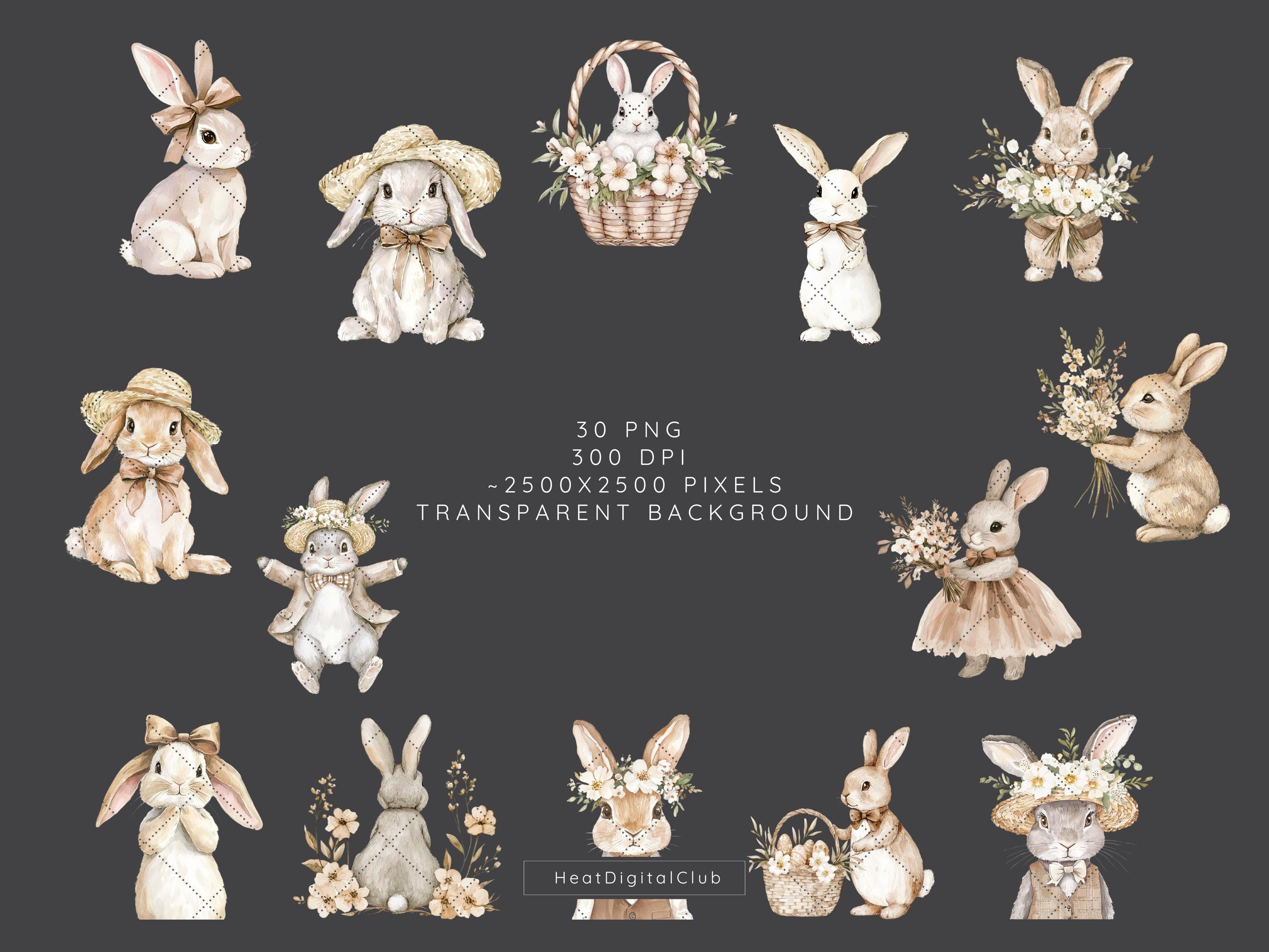 Watercolor Easter Bunnies Clipart, Cute Bunny PNG, Bunnies Clipart ...