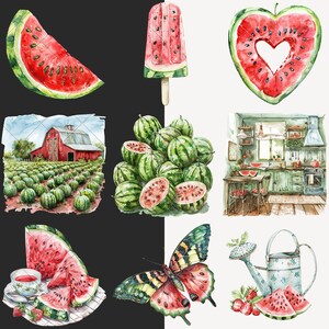 Watercolor Watermelon Garden Clipart Bundle, Fruit Clip Art, Summer ...