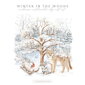 Watercolor Winter Woodland Clipart, Winter Clip Art, Winter Animals ...