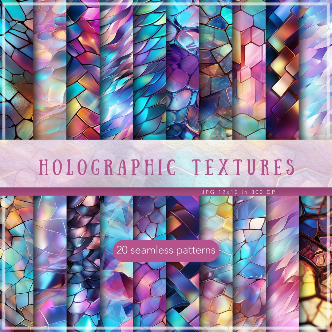 20 Seamless Holographic Textures Patterns, Metallic Digital Download ...