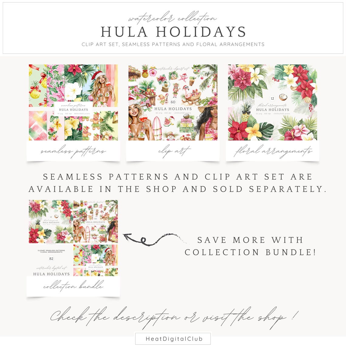 Watercolor Hula Holidays Arrangement Clipart, Hawaiian Christmas Clip ...