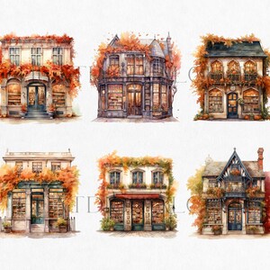Watercolor Fall Bookstores Facade Clipart PNG Vintage Autumn - Etsy