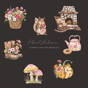 Watercolor Floral Autumn Clipart Bundle, Fall Clipart PNG, Colorful ...
