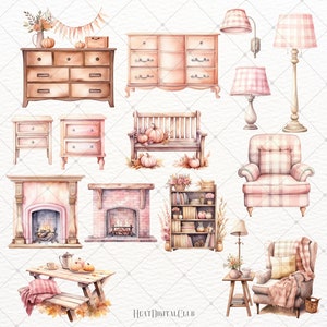 86 Watercolor Cozy Pastel Fall Cottage Clipart, Romantic Autumn ...