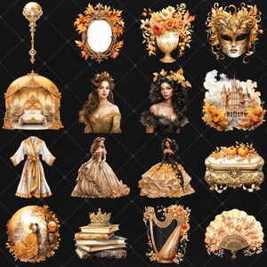 36 Watercolor Fall Princess Clipart PNG Bundle, Victorian Autumn ...