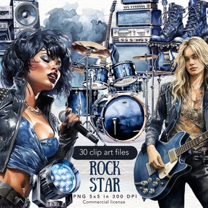 Watercolor Rock Star Clipart Bundle, Rock and Roll Music Clip Art ...