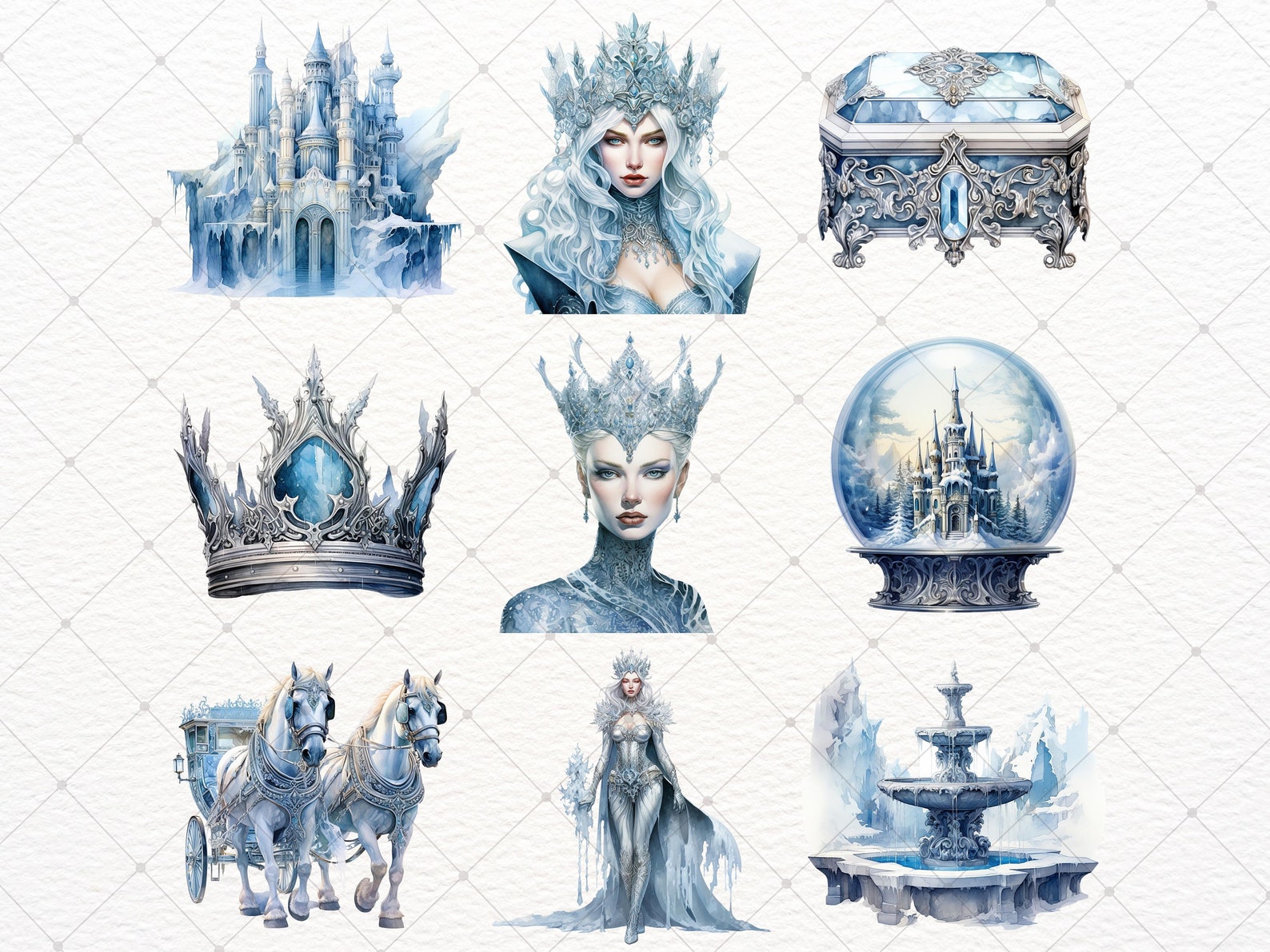 Watercolor Winter Ice Queen Clipart Bundle PNG, Magical Winter ...