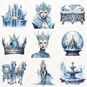 Watercolor Winter Ice Queen Clipart Bundle PNG, Magical Winter ...