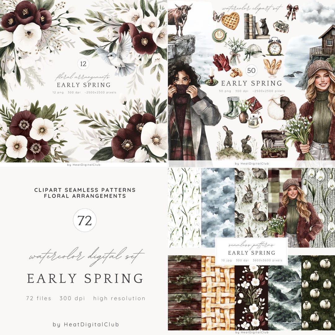 Watercolor Early Spring Clipart, Gloomy Cozy Spring Clip Art, Spring ...