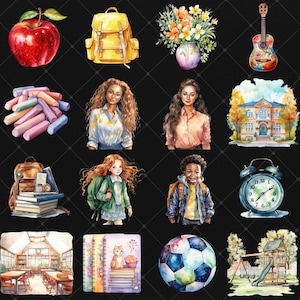 40 Watercolor School Clipart, Back to School Clipart, School Clipart ...