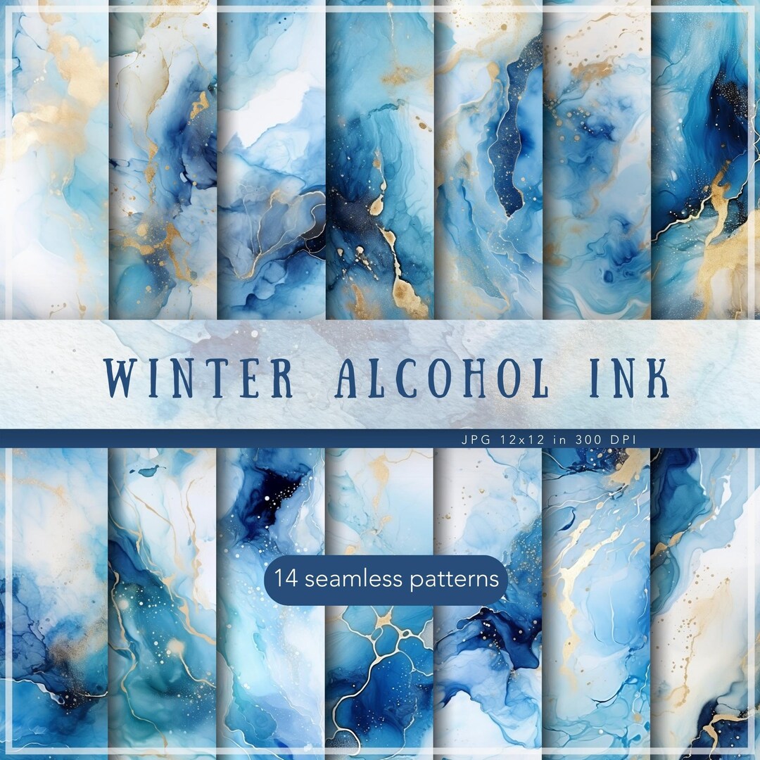 Seamless Winter Alcohol Ink Patterns, Blue Winter Tones Patterns Bundle ...