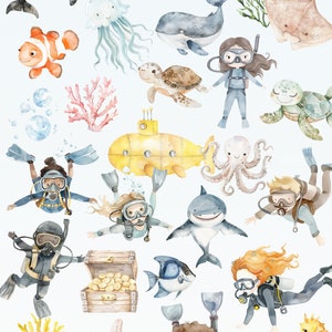 Watercolor Under the Sea Clipart, Undersea Clip Art, Nursery Decor Png ...