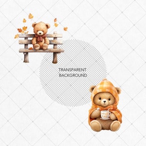 18 Fall Teddy Bears Clipart, Cozy Autumn Watercolor Clip Art, Cute Bear ...