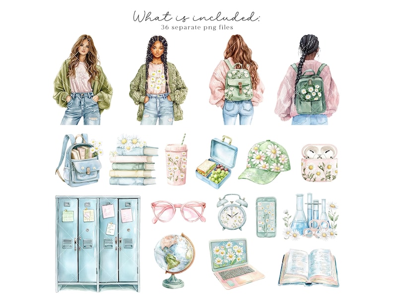 Watercolor School Days Clipart, Back to School Planner Clip Art ...