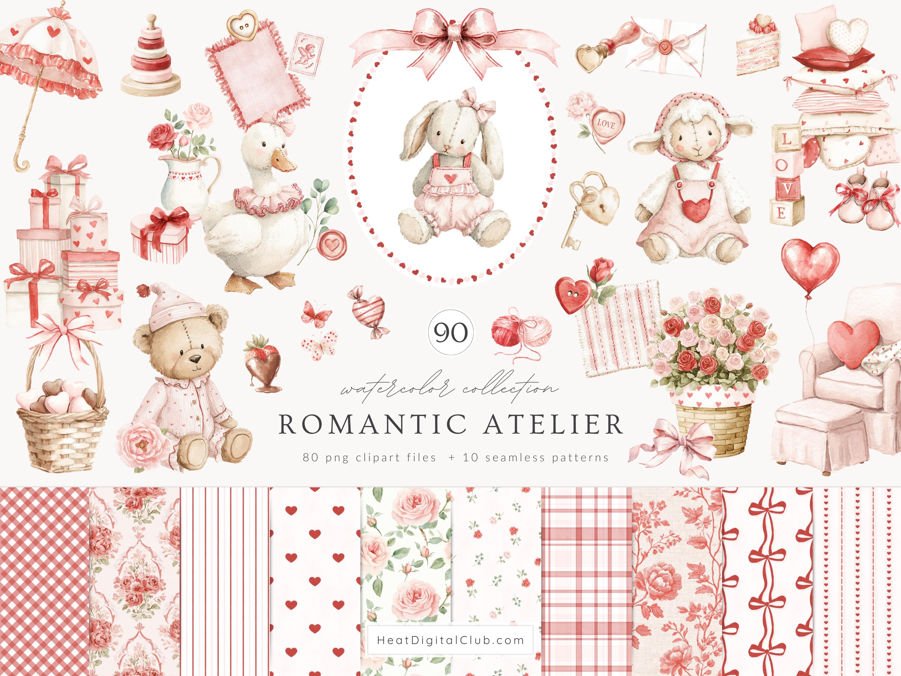 Watercolor Valentine’s Day Clipart, Romantic Atelier PNG, Cute Vintage ...