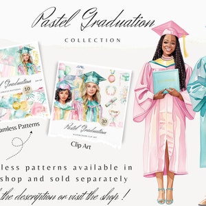 Watercolor Pastel Graduation Clipart, Graduation Clip Art Bundle ...