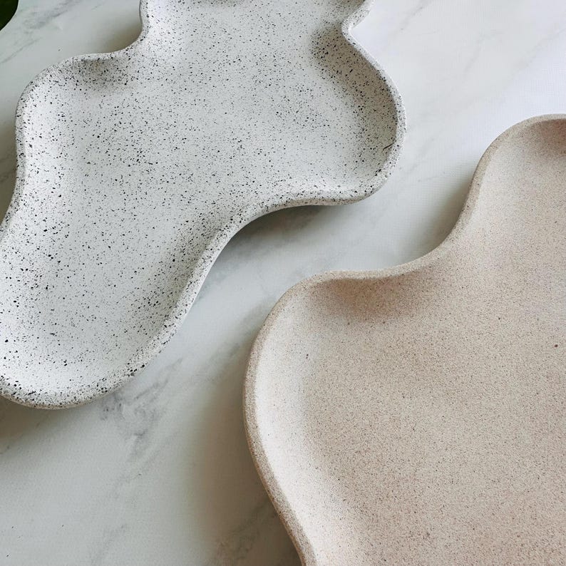 Handmade Jesmonite Tray: Stone-like Decorative Dish, Jewelry Holder ...