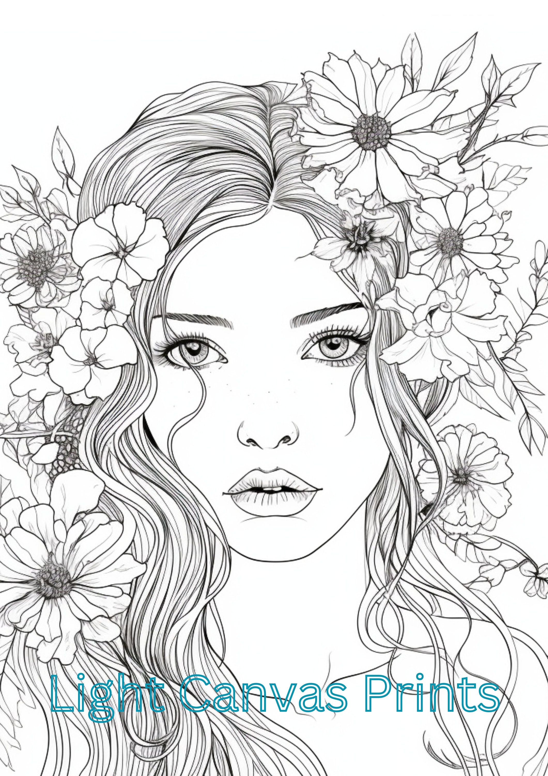 Beautiful Girl Portrait Coloring Page. Adult Coloring Pages. - Etsy