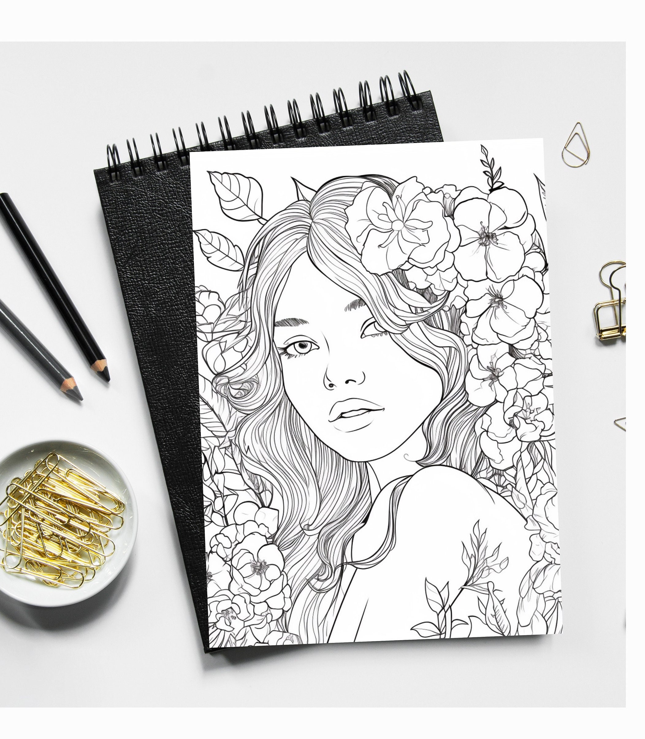 Beautiful Girl Portrait Coloring Page. Adult Coloring Pages. - Etsy